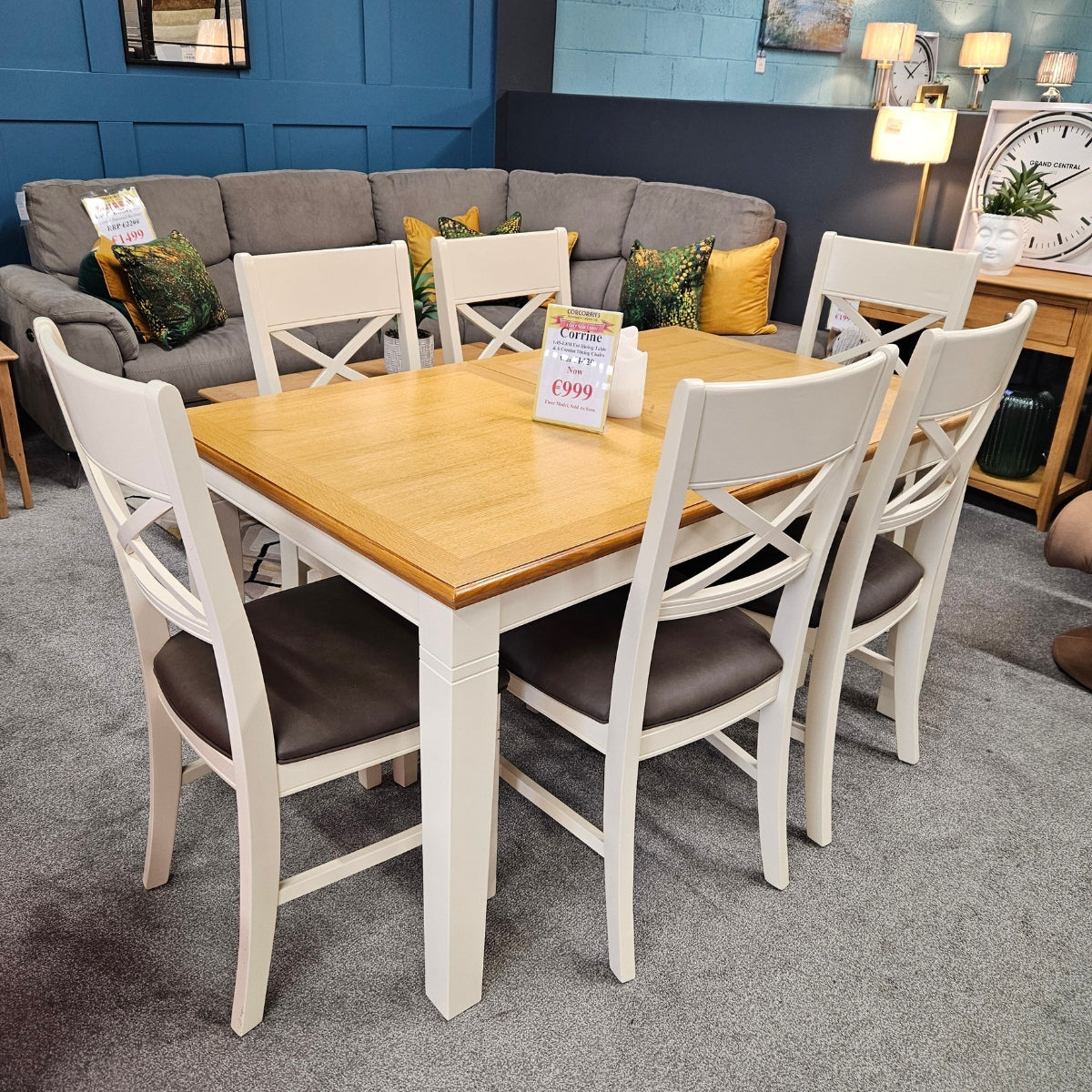 Corrine Oak Extendable Dining Table & 6 Corrine Dining Chairs Set – Corcorans Furniture IE